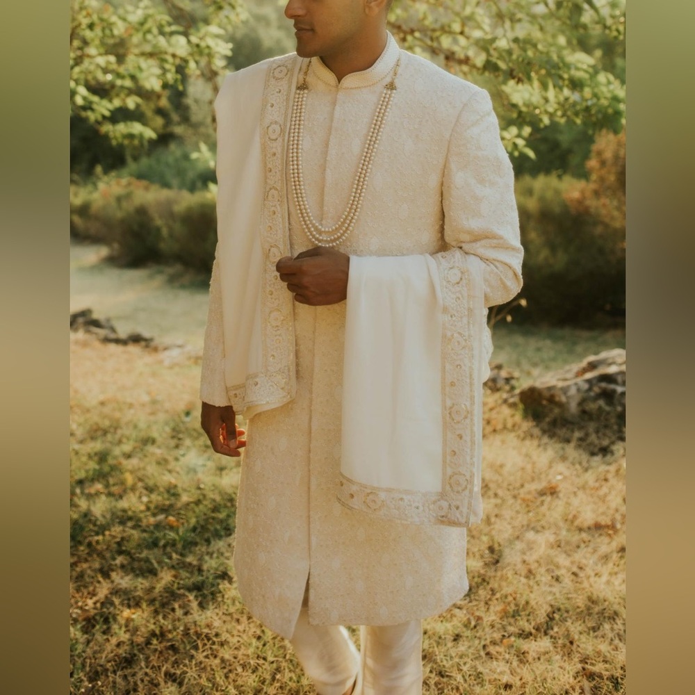 Ivory Men’s Wedding Sherwani- Designer: Manyaver - Gem